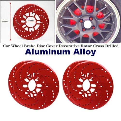 4× Red Car Aluminum Wheel Brake Disc Cover Decorative Rotor Cross ...