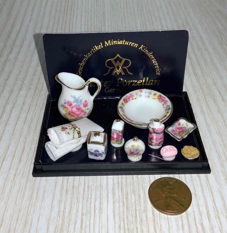 MINIATURE DOLLHOUSE 1:12 SCALE REUTTER DRESDEN ROSE BATH ACCESSORIES ...