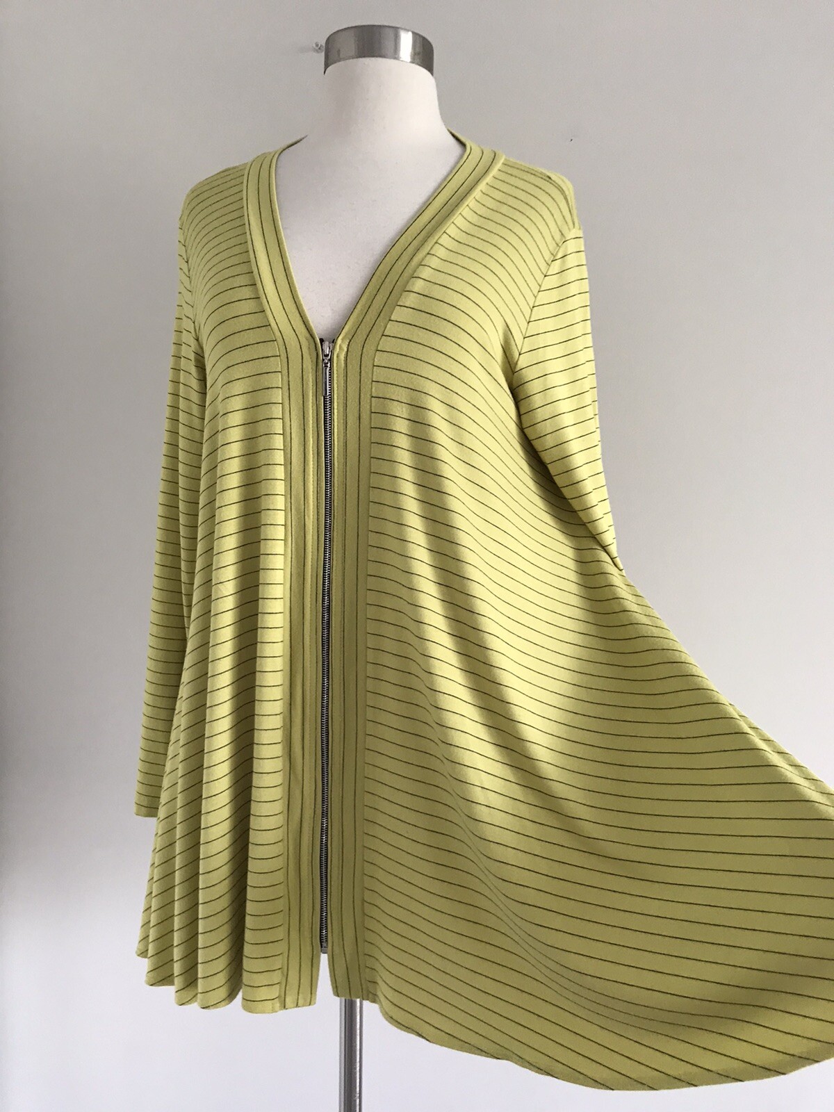 COMFY USA STRETCHY FULL ZIP STRIPED JERSEY LONG SLEEVE A-LINE SHIRT TOP ...