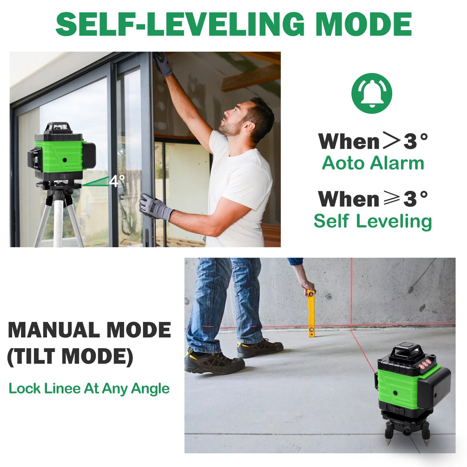 4D 16 Lines Laser Level Self Leveling 360° Cross Line Measure Tool with ...