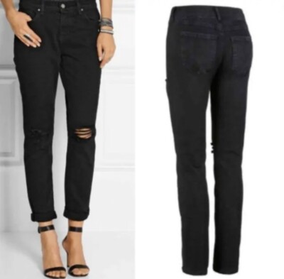 CAbi Size 0 Slim Boyfriend Black Distressed Jeans Edgy Casual Womens ...