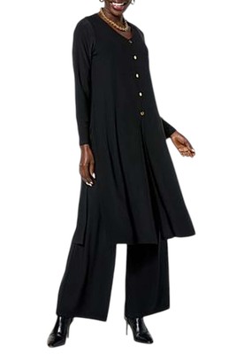 Antthony Women's 2-piece Duster-Length Tunic & Wide-Leg Pant Set Black ...