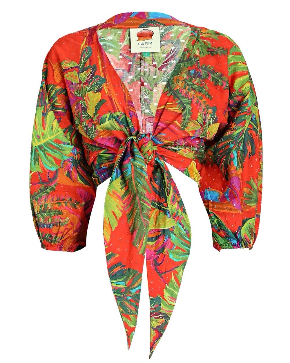 Farm Rio Urban Jungle Tie Front Back Top Small Red - Gem