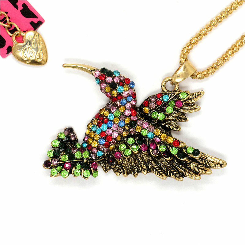 New Fashion Women Color Crystal Hummingbird Bird Pendant Sweater Chain ...