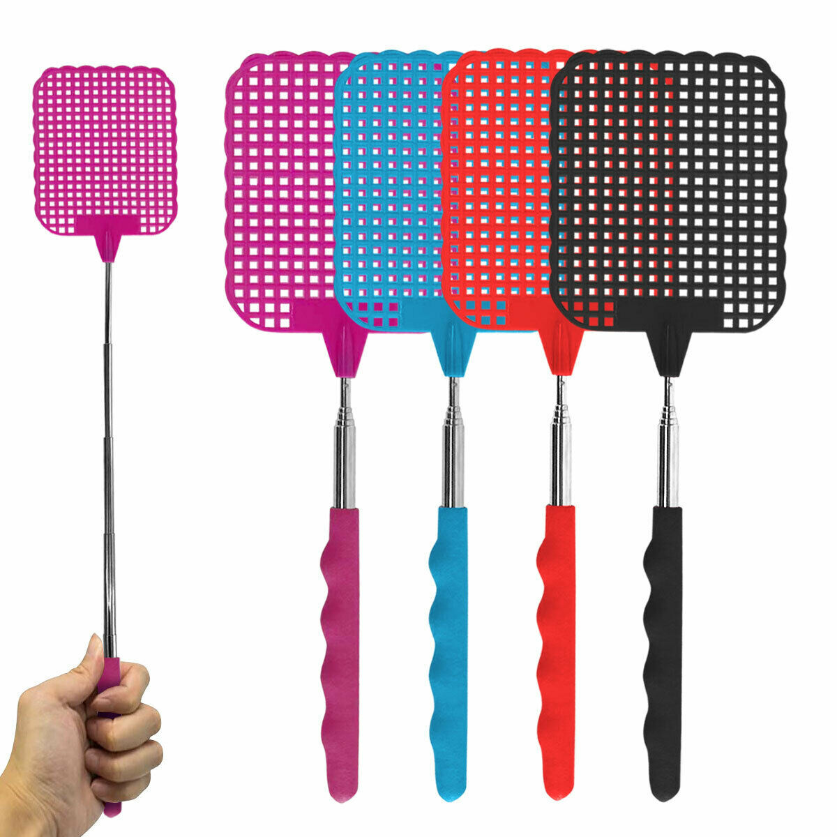4pk Fly Swatter Telescopic Long Extendable 26-73cm Swat Bug Insect ...