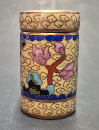 Vintage Small Enamel Cloisonne Snuff Box Trinket Holder Pocket Pill ...