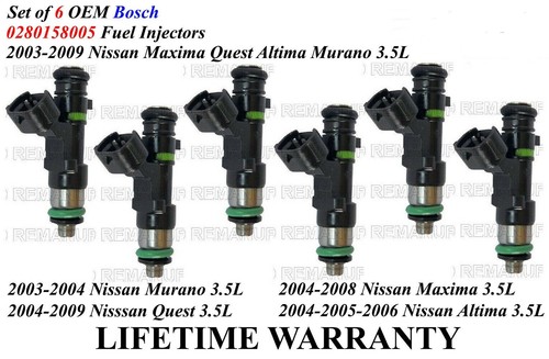 6 Genuine Bosch Fuel Injectors for Nissan Quest Altima Maxima Murano 3 ...