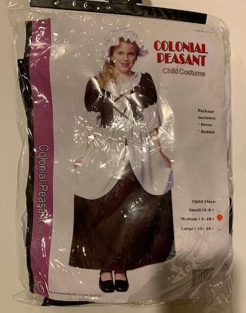 Colonial Peasant Girls Costume M 8-10 Pioneer Thanksgiving Halloween w ...