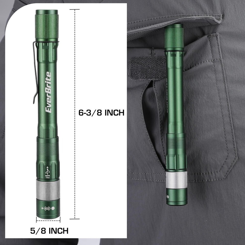 EverBrite 300LM Pen Light Rechargeable LED Pen Flashlight Zoomable w ...