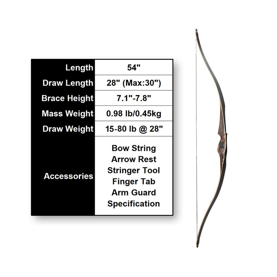 Deerseeker Archery 54" Traditional Bow Hunting Longbow with Bamboo Core ...