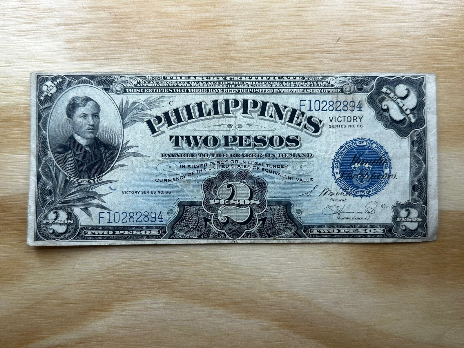2 Pesos 1922 Philippines Peso Victory Series 66 Treasury Certificate ...
