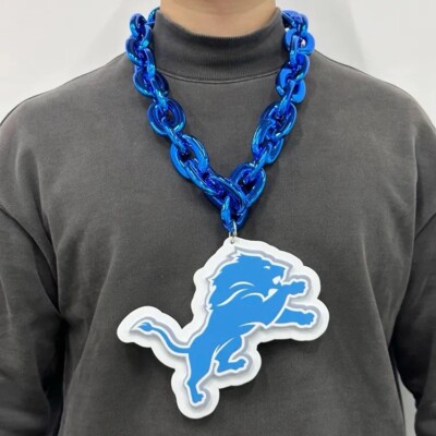 Detroit Lions Big Fan Chain Logo BLUE Necklace 3D Evo Foam Fast Ship | eBay