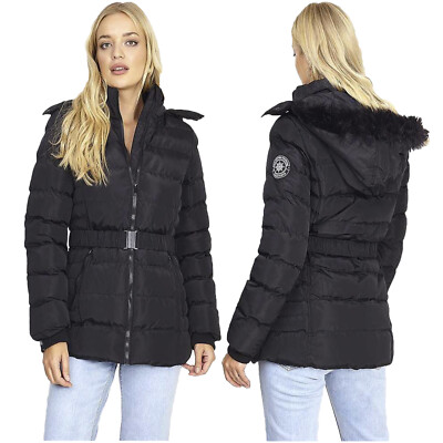 LADIES PADDED PUFFER PUFFA WINTER COAT JACKET WARM HOODED COLLAR WOMEN ...