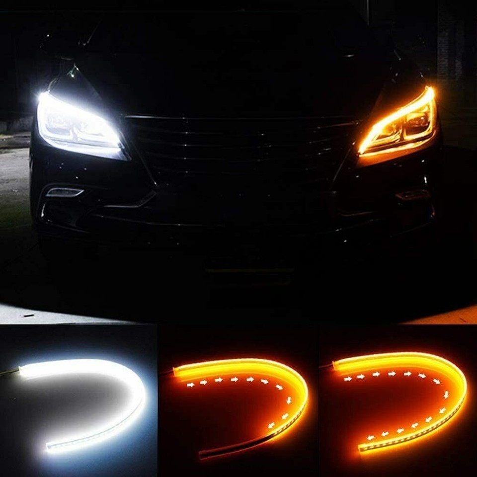 2 x 60CM LED DRL Light Amber Sequential Flexible Turn Signal Strip for ...
