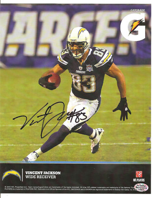 VINCENT JACKSON Chargers 8X10 Autographed Promo Card with BDS COA #1807 ...