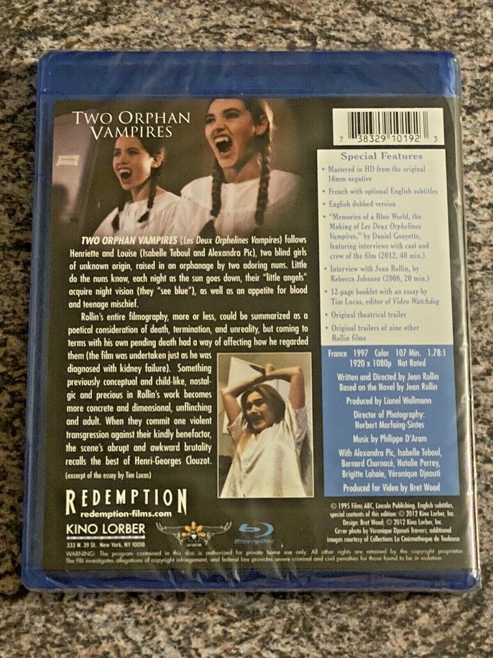 Two Orphan Vampires (Blu-ray, Redemption, 1997 Jean Rollin Horror Film ...