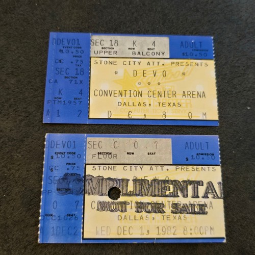 DEVO Concert Ticket Stubs Lot (2) 1982 Dallas Texas Convention Center ...