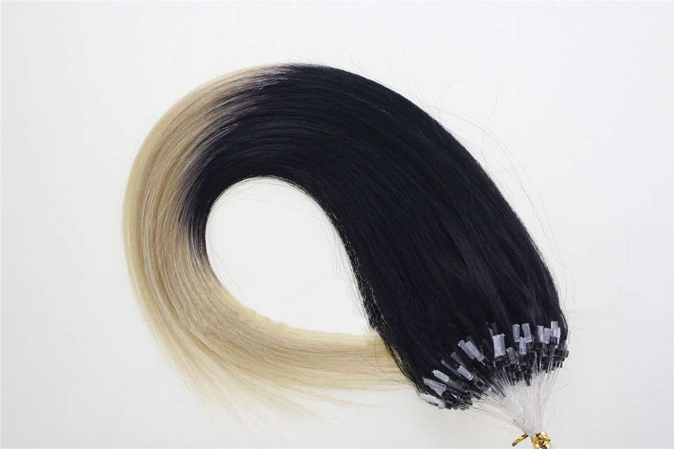 Pre-Looped Fish Line Micro Ring Beads Link Hair Extensions Real Remy ...