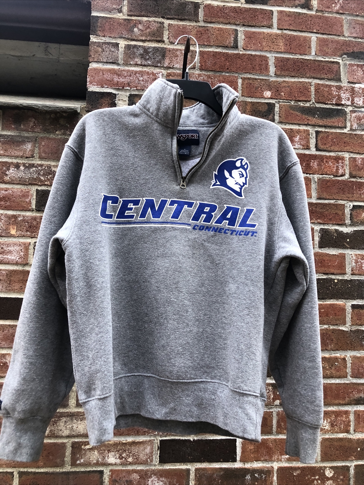 JANSPORT CCSU CENTRAL CONNECTICUT STATE SWEATSHIRT 3/4 ZIP GREY HOODIE ...