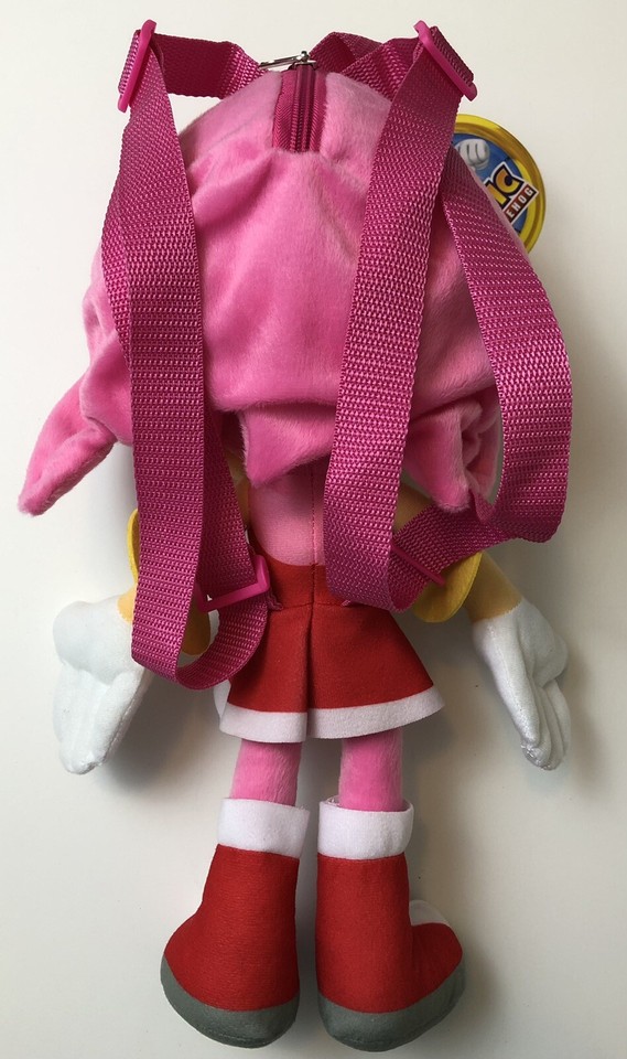 Sonic The Hedgehog Authentic Amy Rose in Red Dress Plush Doll Backpack ...
