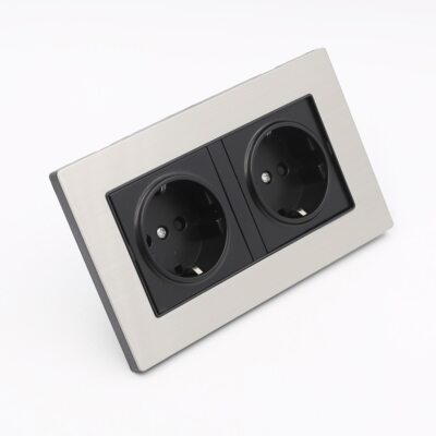 Aluminum Dual Power Socket EU Schuko Power Panel 16A EU Wall Outlet ...