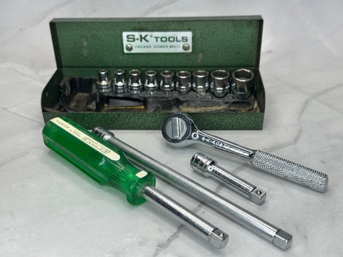 S-K Tools USA 1/4” Drive Ratchet SAE Socket Set w/Metal Box 14 Pieces ...
