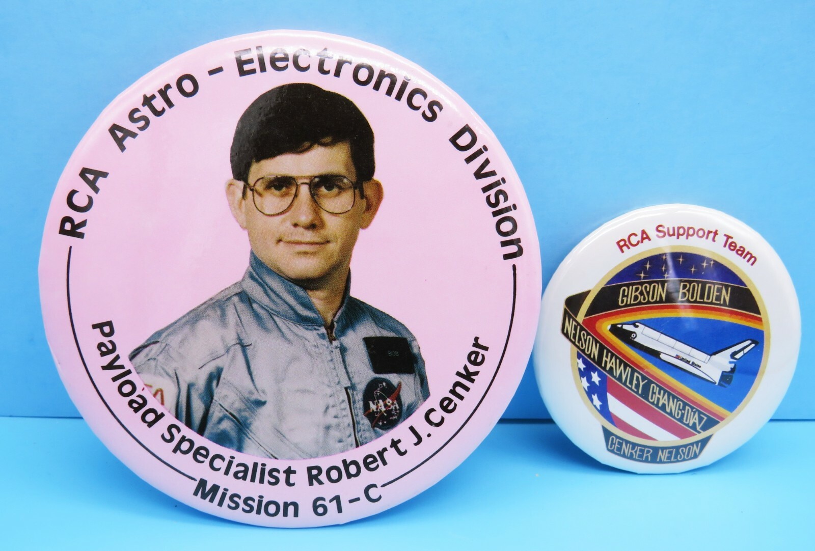 RCA Astro BUTTON Pair vtg STS-61C Space Shuttle Specialist Robert Cenker NASA | eBay
