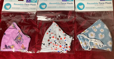 Boomer Naturals Nano Silver Technology (3) Prints Reusable Face Mask ...