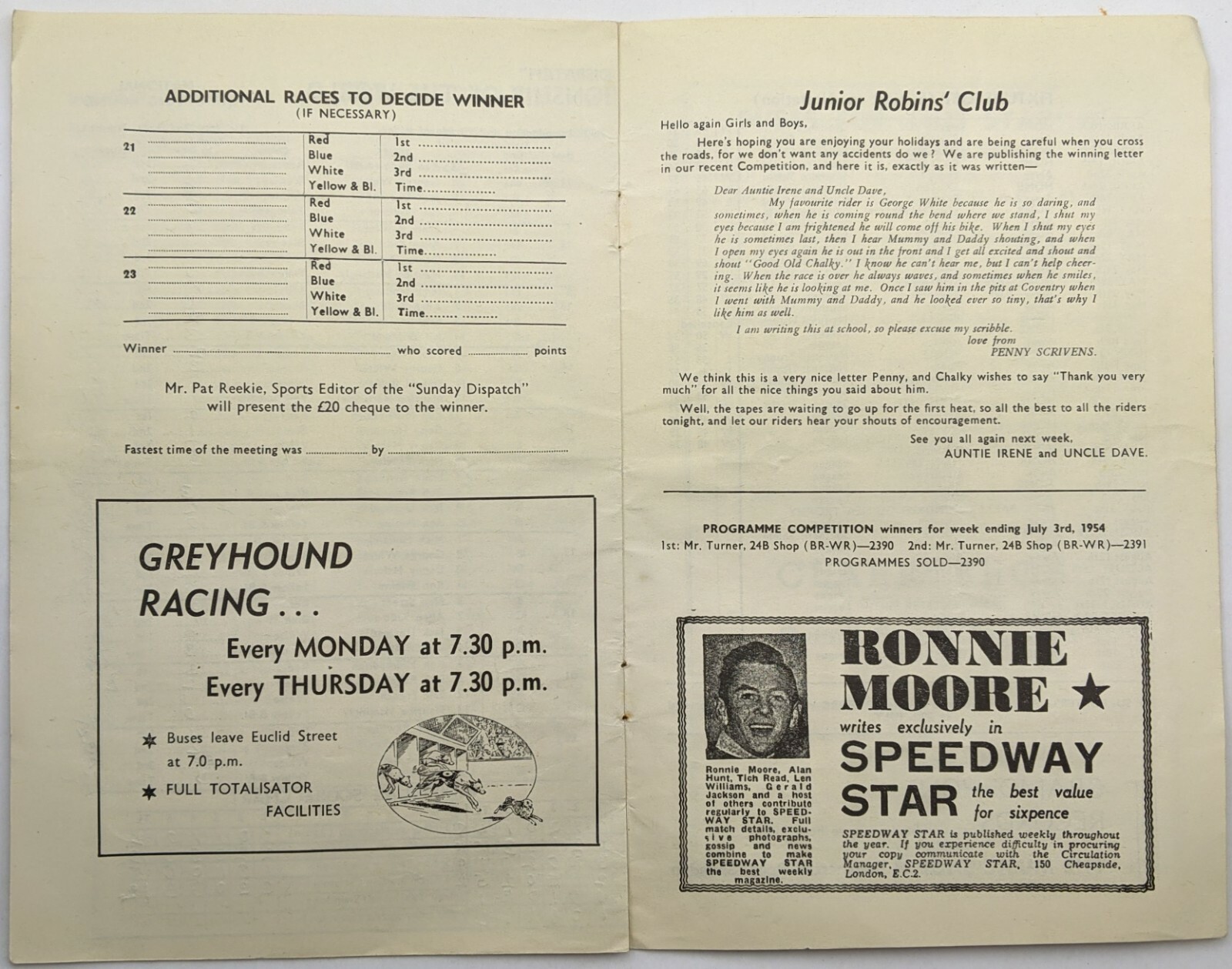 Swindon Speedway Programme, 10-7-1954, World Championship Qualifying ...