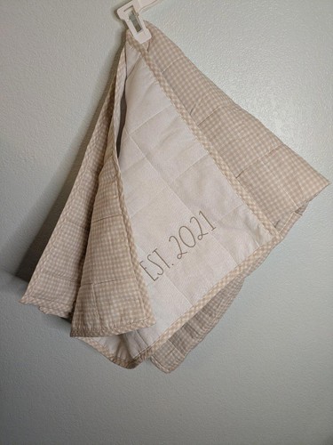 Rae Dunn "est. 2021" beige gingham baby quilt | eBay
