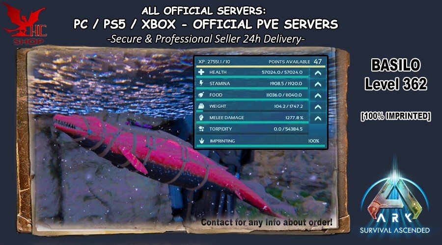 Ark Survival Ascended PVE BASILO 57k HP 1277% Damage TOP STATS Red ...