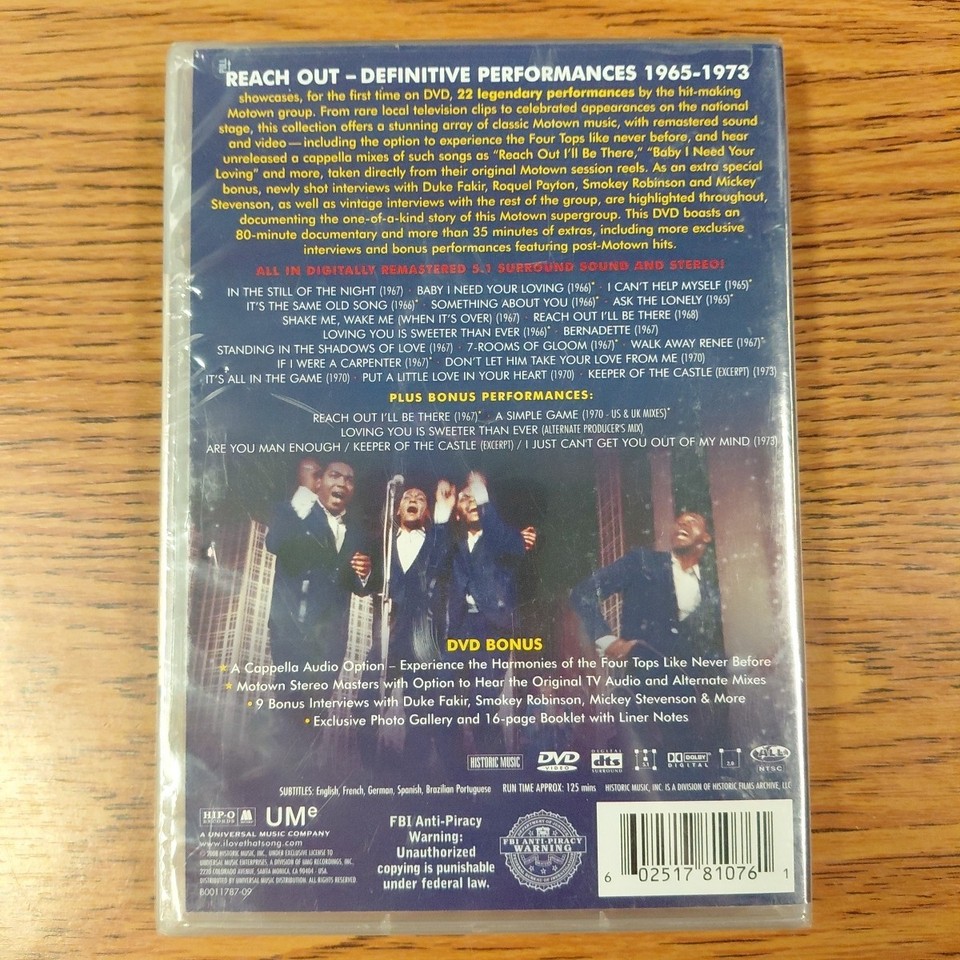 The Four Tops Reach Out Definitive Performances 1965-1973 (DVD, 2008 ...
