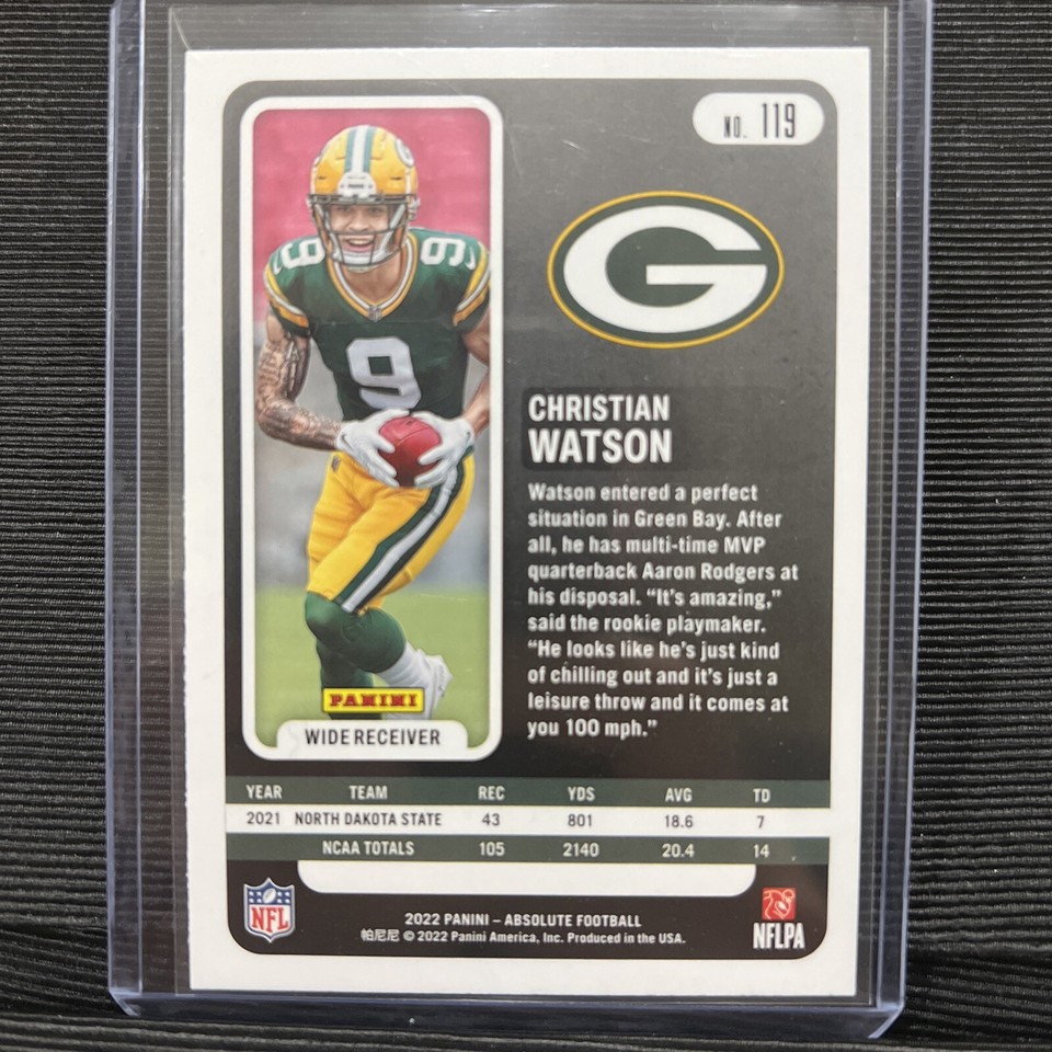 2022 Absolute Christian Watson Rookie Card RC #119 Green Bay Packers | eBay