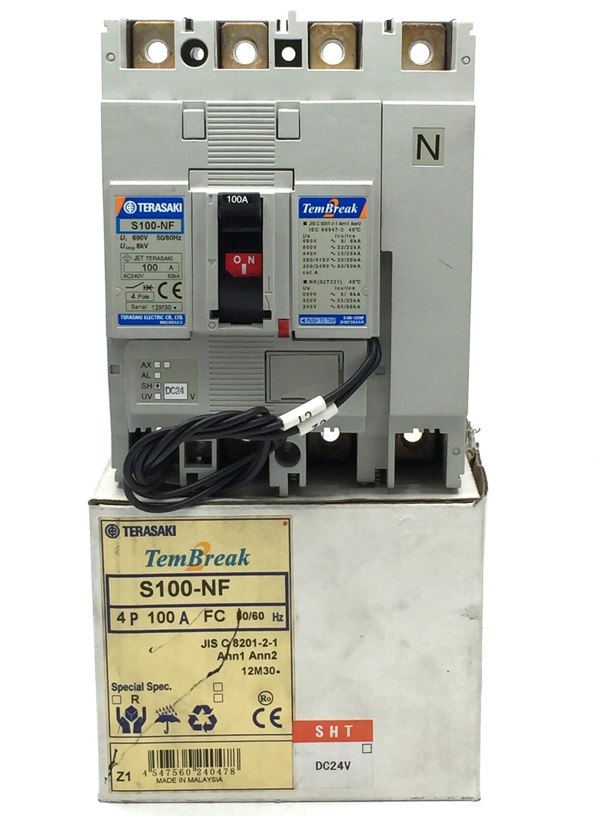 TERASAKI TemBreak S100-NF Circuit Breaker 100A FC 4P 30kA at 415V 24V ...