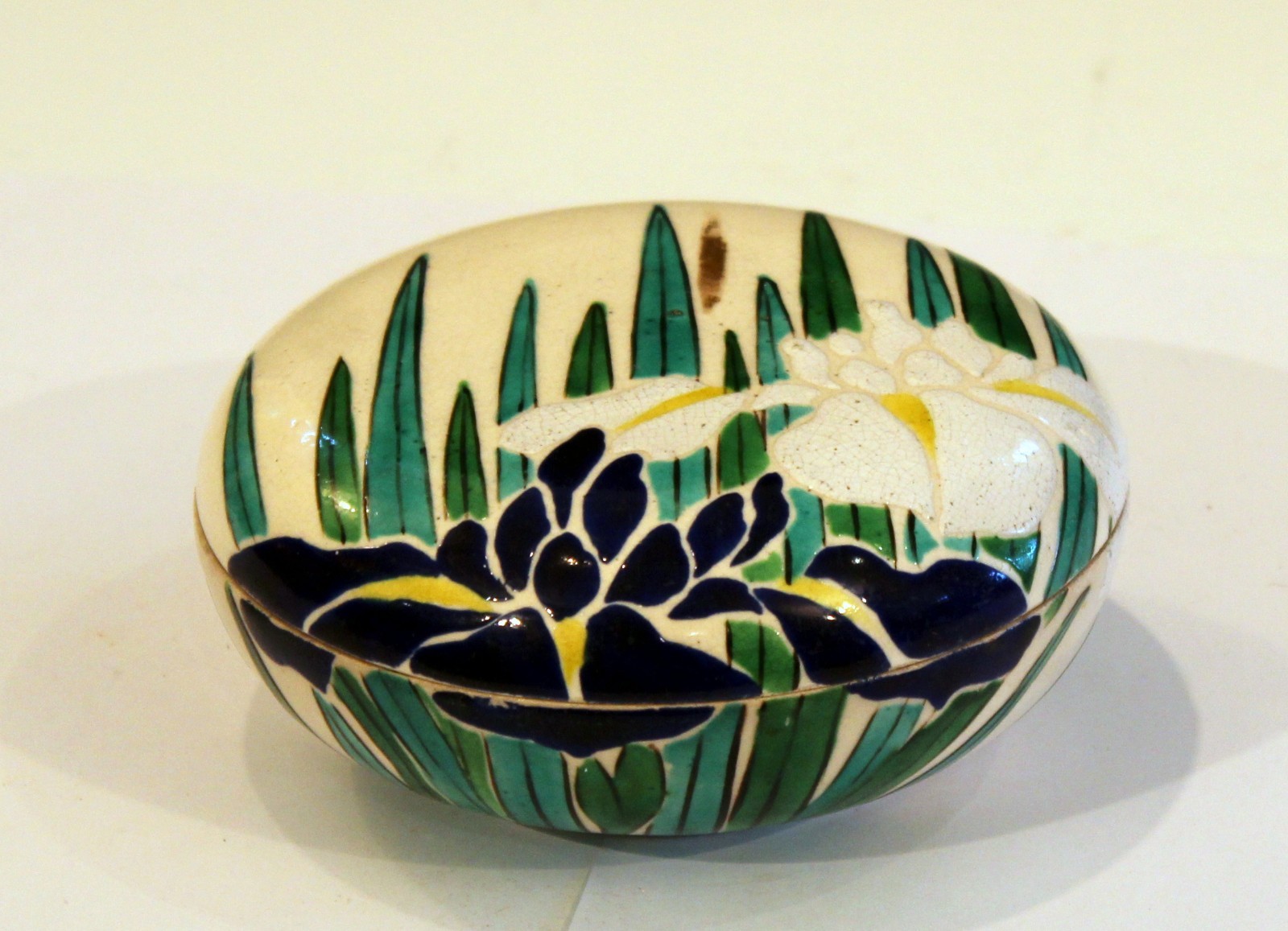 Old Antique Kyoto Kyo Yaki Studio Pottery Ninsei Style Box Jar Cover ...