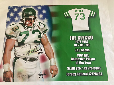 JOE KLECKO NEW YORK JETS SIGNED JERSEY RETIREMENT CANVAS BAS BECKETT ...