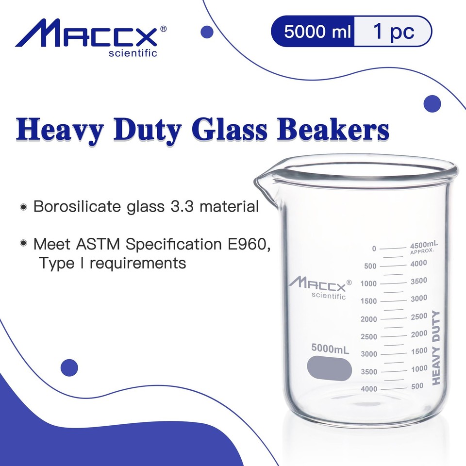 170oz(5000ml) Sturdy Glass Beaker, Heavy-Duty 5L Lab Beakers，3.3 ...