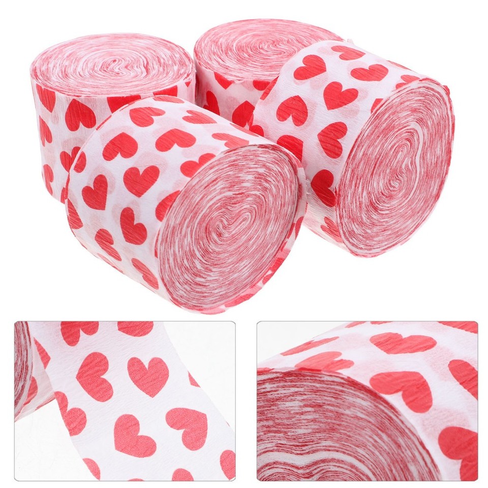 4pcs Heart Crepe Paper Roll Set Valentines Day Colorful Streamers Crepe ...
