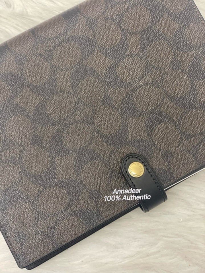 NWT Coach Snap Notebook CZ198 Walnut Black Signature Canvas/Smooth ...