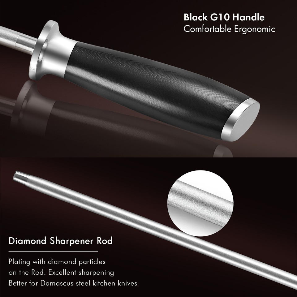 TURWHO 9inch Diamond Sharpener Rod Kitchen Chef Knife Sharpening Stick ...