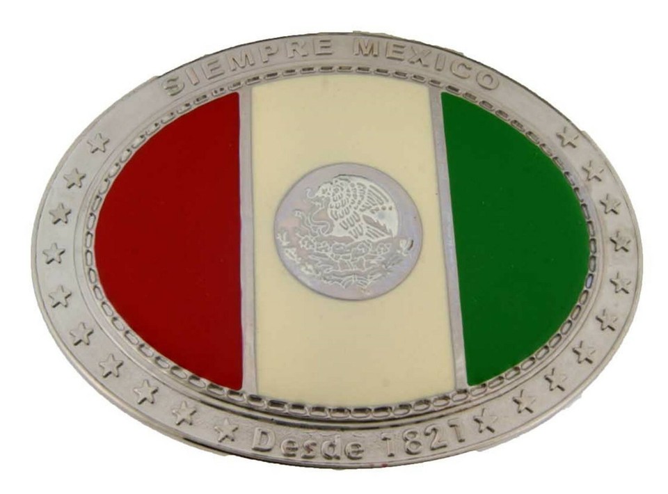 Mexico Mexican Men Women Flag Belt Buckle Vintage Silver Metal Western ...