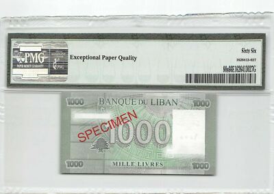 Lebanon 1,000 Lira 17.6.2012 P 90s Specimen PMG 66 EPQ Uncirculated ...