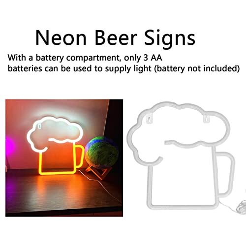 Beer Neon Signs LED Neon Light Signs for Wall Decor Yellow White Beer ...
