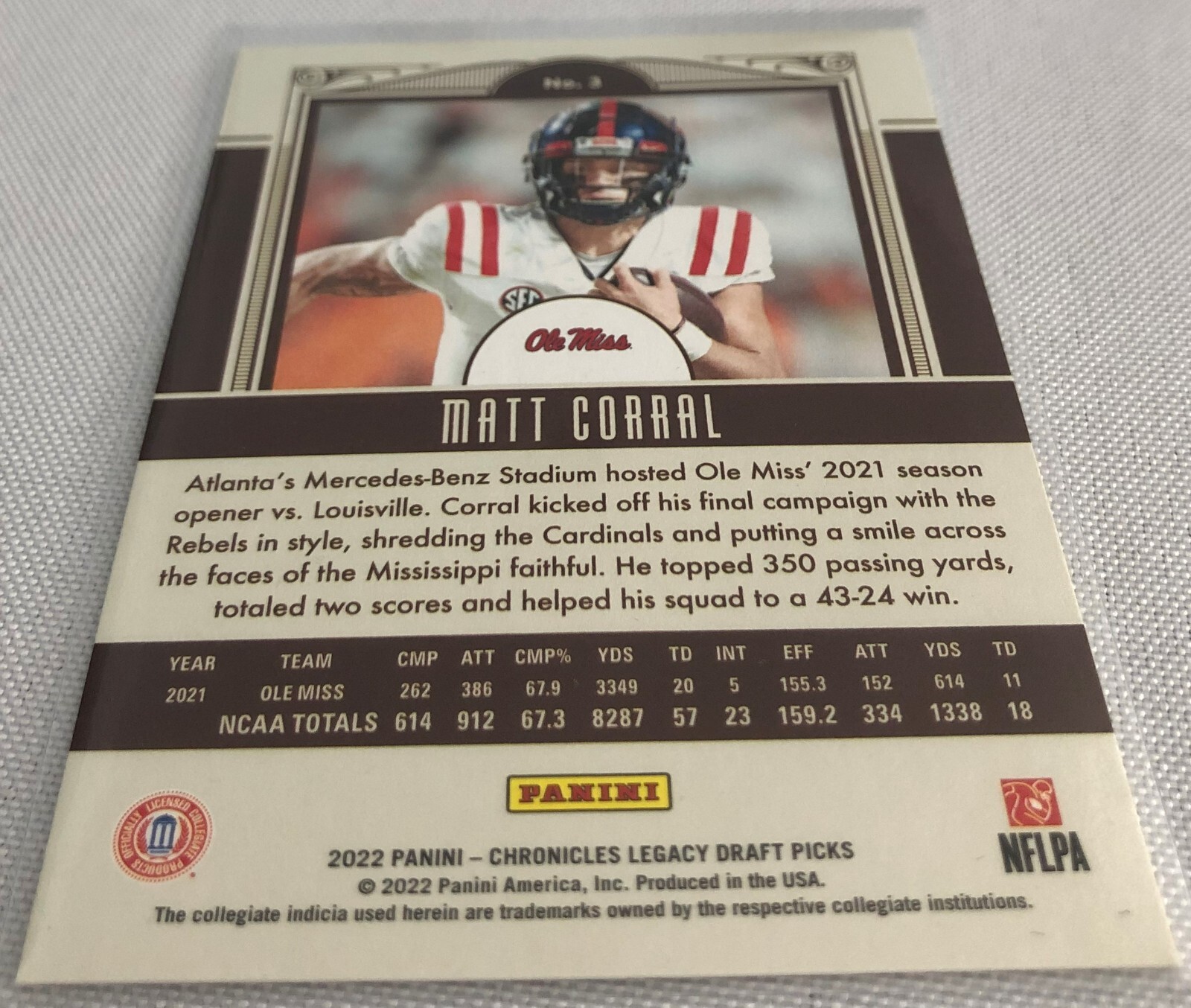 2022 Panini Chronicles Legacy Draft Football Matt Corral Ole Miss ...