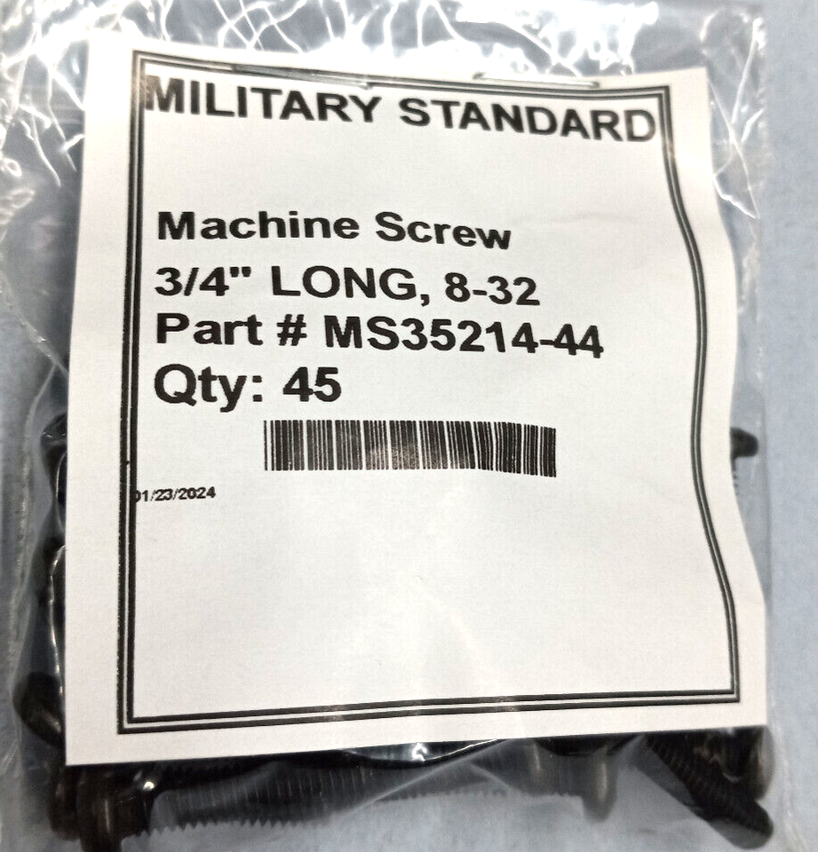 Military Standard P/N MS35214-44 3/4" in., 8-32 Machine Screw (45/PACK ...