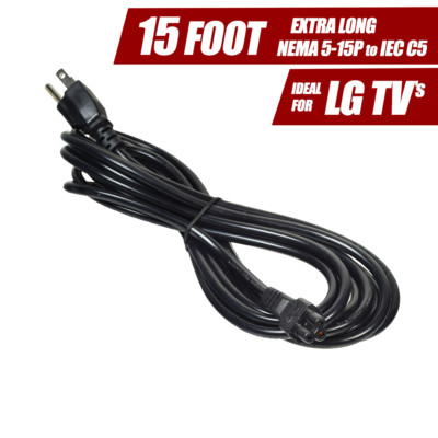 15 Foot Extra Long AC Power Cord Cable (NEMA 5-15P to IEC C5) for LG TV ...