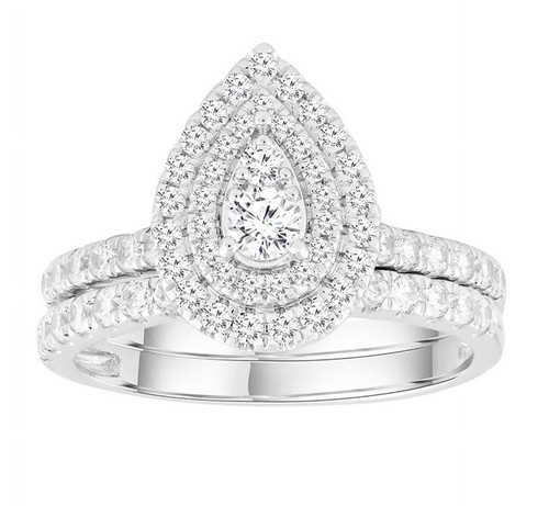 Forever Bride 10KT Gold 1 CTTW Genuine Diamond Pear Shape Bridal Set ...