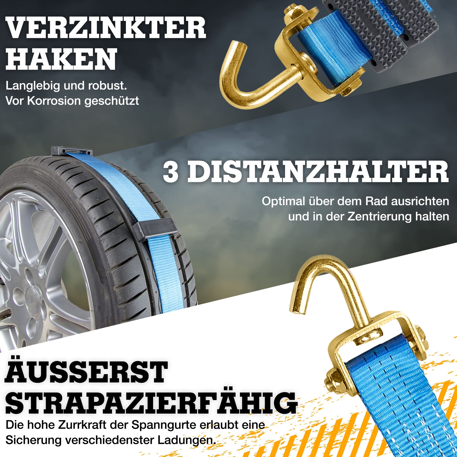 4x Autotransport Spanngurt 50mm Radsicherung Zurrgurt PKW Trailer KFZ ...