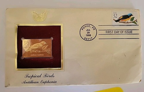 1998 Tropical Birds Antillean Euphonia Gold GOLDEN FDC Cover Replica ...