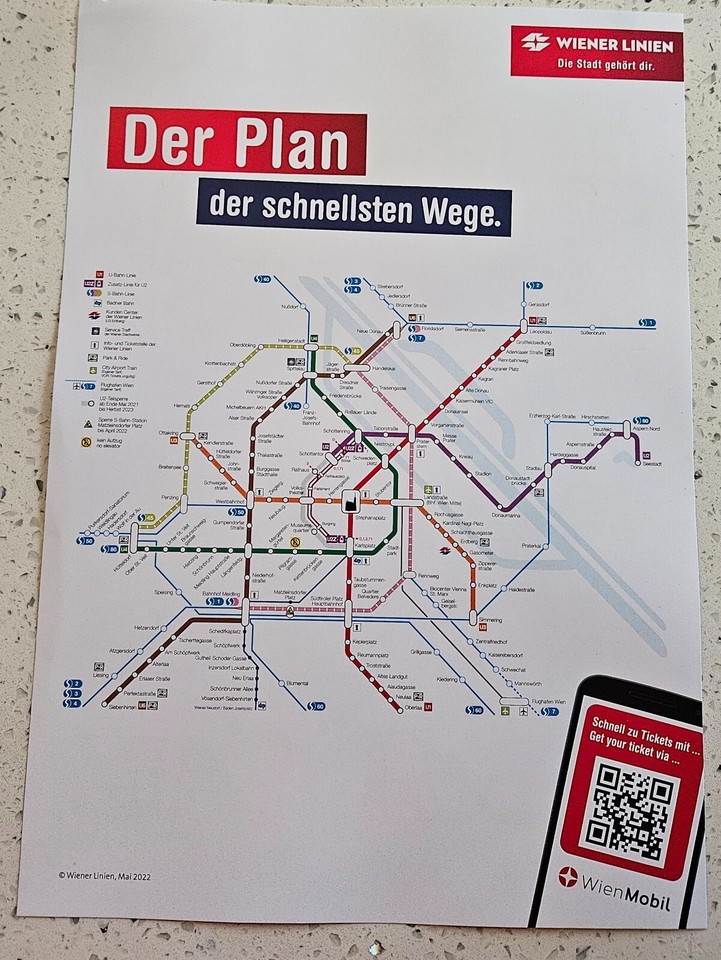 Vienna (Wien) Austria Wiener Linien Official Transit Map Light Rail ...